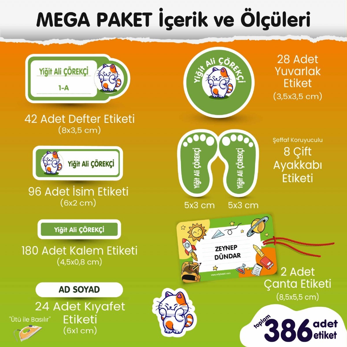 Kedi Mega Paket Okul Etiketi - Okul Etiketi Mega Paket - Okul Etiketi ...