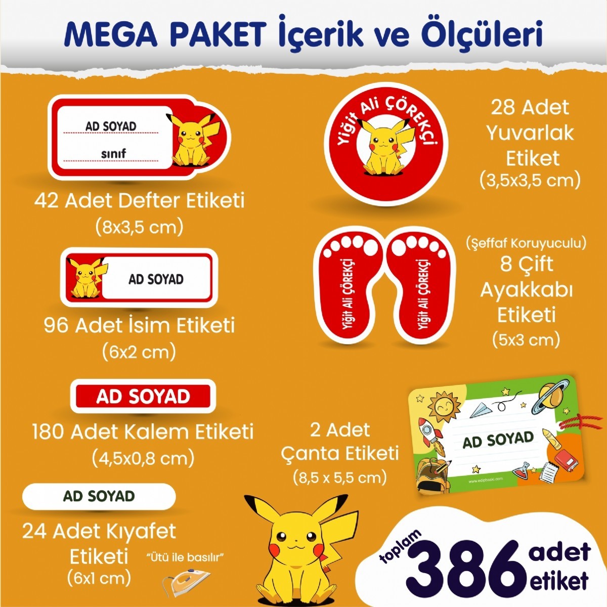 Pikachu Mega Paket Okul Etiketi - Okul Etiketi Mega Paket - Okul ...